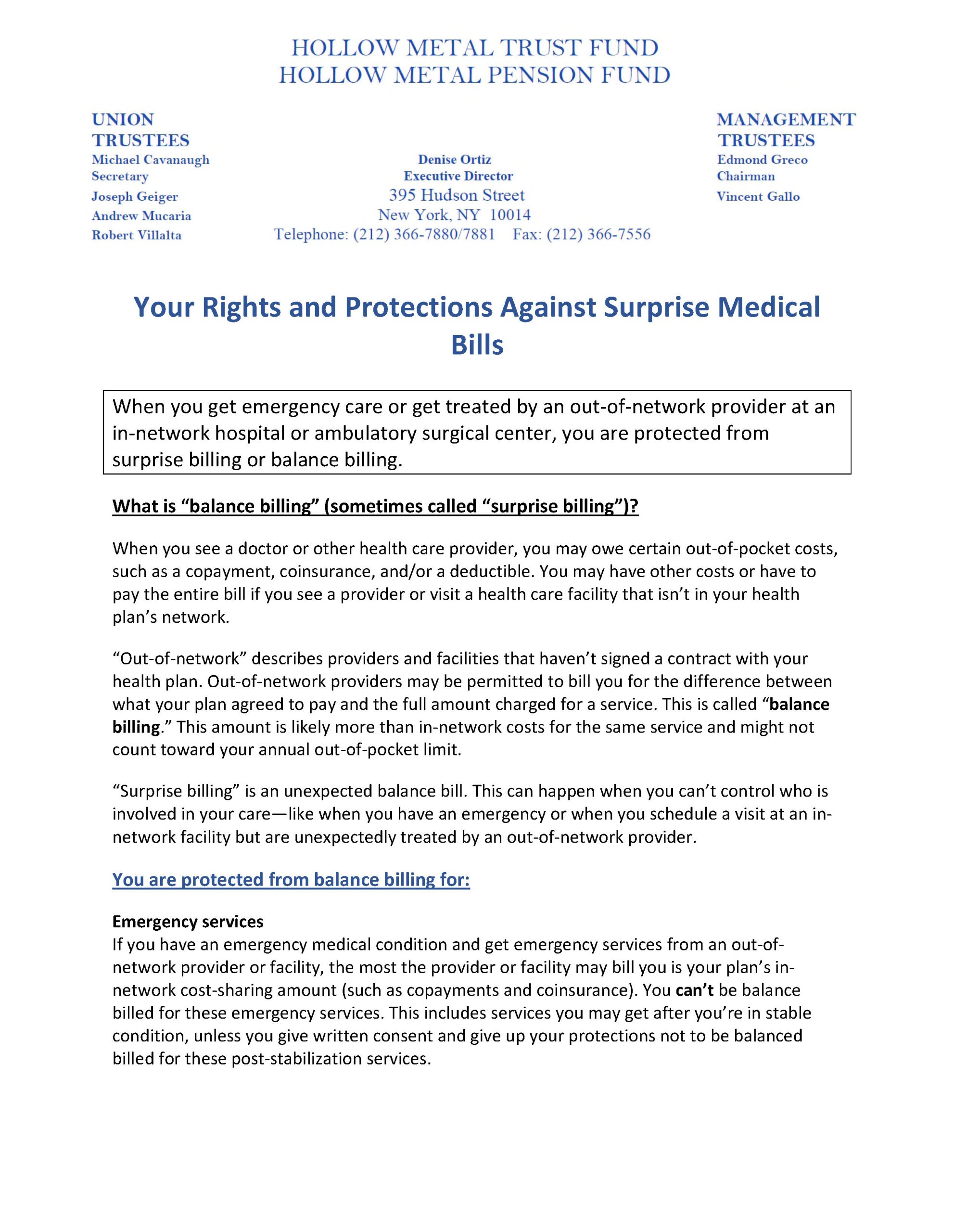Surprise Billing Model Notice – Hollow Metals